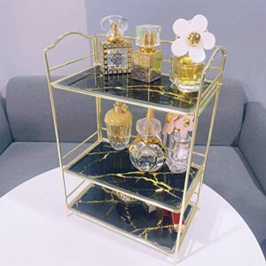 Simmer Stone 3 Tier Makeup Perfume Organizer Shelf, Cosmetic Storage Corner Shelf with Removable Glass Tray, Wire Vanity Organizer Rack for Dresser, Countertop, Bathroom and More (Gold)