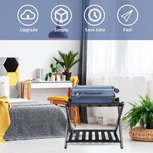 Assembled Luggage Rack with Shelf, Installed Enhance Strong Version Folding Hard Bamboo Wood Luggage Holder Suitcase Rack for Guest Room, Bedroom, Hotel