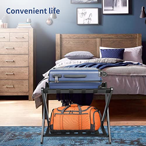 Assembled Luggage Rack with Shelf, Installed Enhance Strong Version Folding Hard Bamboo Wood Luggage Holder Suitcase Rack for Guest Room, Bedroom, Hotel