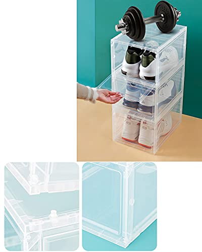 Stackable Shoe Boxes Pack of 4，Foldable Magnetic Clear Shoe Storage Box，Easy to Assemble