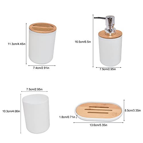 JIANWEI 4pcs Bathroom Accessory Set, Portable Soap Dispenser Gift Bathroom Accessories Set Toothbrush Holder Mouthwash Cup Bathroom Liquid Soap Dispenser(White)