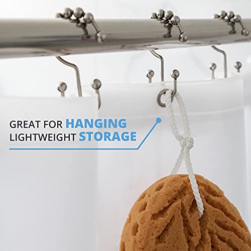 Maytex Shower Curtain Hooks, Shower Curtain Rings, Rust-Resistant Decorative Double Roller Glide Shower Hooks, Shower Rings for Bathroom Shower Rods, Curtains, Liners, Set of 12, Brushed Nickel