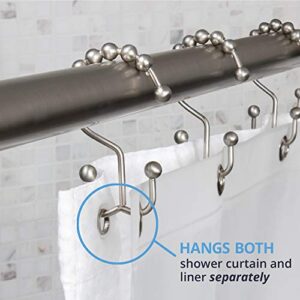 Maytex Shower Curtain Hooks, Shower Curtain Rings, Rust-Resistant Decorative Double Roller Glide Shower Hooks, Shower Rings for Bathroom Shower Rods, Curtains, Liners, Set of 12, Brushed Nickel