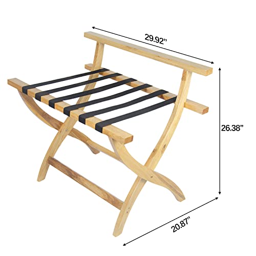 MYOYAY Luggage Rack Wooden, 29.92" x 20.87" x 26.38" Folding Suitcase Luggage Stand Curvy Legs with Nylon Straps Luggage Stand for Suitcases & Travel Bags, Bedroom, Guest Room, Hotel