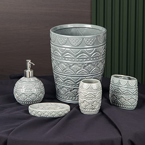 RXLVCKY Grey Bathroom Accessories Set, 5-Piece Ceramic Gift Set, Include Toothbrush Holder, Toothbrush Cup, soap Dispenser, soap Dish, Trash can