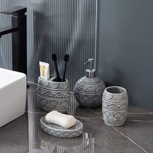 RXLVCKY Grey Bathroom Accessories Set, 5-Piece Ceramic Gift Set, Include Toothbrush Holder, Toothbrush Cup, soap Dispenser, soap Dish, Trash can