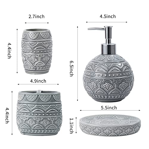 RXLVCKY Grey Bathroom Accessories Set, 5-Piece Ceramic Gift Set, Include Toothbrush Holder, Toothbrush Cup, soap Dispenser, soap Dish, Trash can