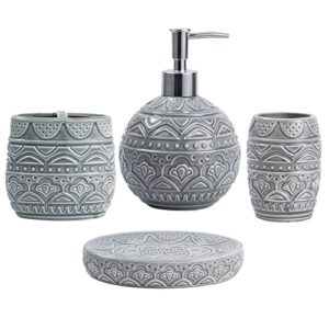 RXLVCKY Grey Bathroom Accessories Set, 5-Piece Ceramic Gift Set, Include Toothbrush Holder, Toothbrush Cup, soap Dispenser, soap Dish, Trash can