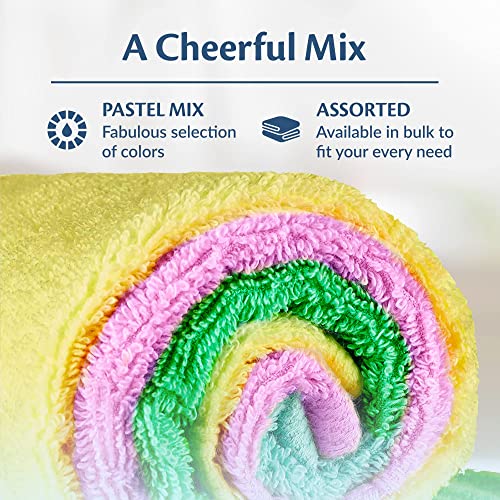 Groko Textiles Cotton Assorted Pastel Mix Washcloths Ring Spun Premium Cotton 12'' x 12'' (88)