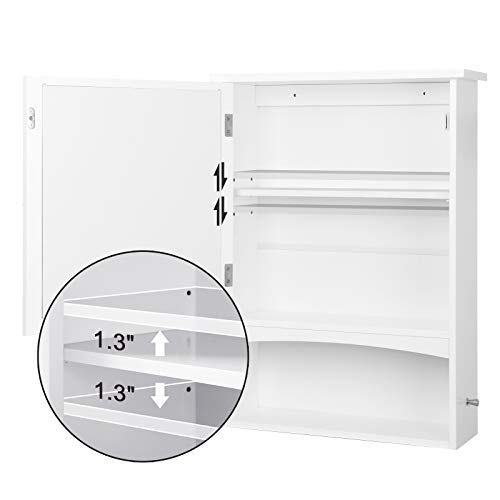 VASAGLE Mirror Cabinet, Bathroom Wall Storage Cabinet, Medicine Cabinet, Wooden, White UBBC21WT