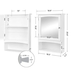 VASAGLE Mirror Cabinet, Bathroom Wall Storage Cabinet, Medicine Cabinet, Wooden, White UBBC21WT