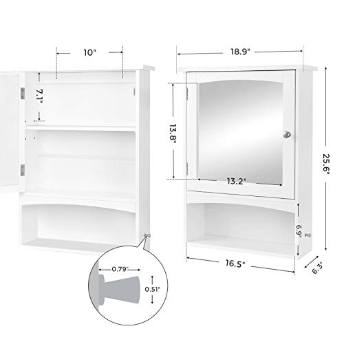 VASAGLE Mirror Cabinet, Bathroom Wall Storage Cabinet, Medicine Cabinet, Wooden, White UBBC21WT