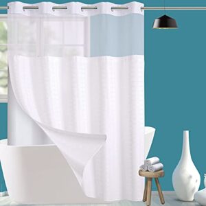 conbo mio hotel grade fabric shower curtain with snap in liner for bathroom with see through top window, spa, machine washable, shower curtain (check-white,71wx74h)