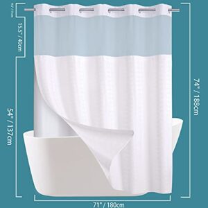 Conbo Mio Hotel Grade Fabric Shower Curtain with Snap in Liner for Bathroom with See Through Top Window, Spa, Machine Washable, Shower Curtain (Check-White,71Wx74H)