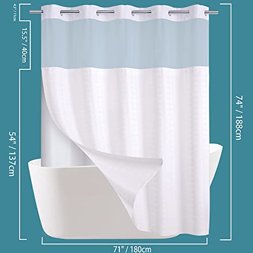 Conbo Mio Hotel Grade Fabric Shower Curtain with Snap in Liner for Bathroom with See Through Top Window, Spa, Machine Washable, Shower Curtain (Check-White,71Wx74H)