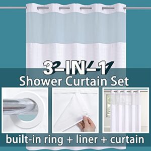 Conbo Mio Hotel Grade Fabric Shower Curtain with Snap in Liner for Bathroom with See Through Top Window, Spa, Machine Washable, Shower Curtain (Check-White,71Wx74H)