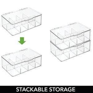 mDesign Plastic Divided First Aid Storage Box Kit with Hinge Lid for Bathroom, Kitchen, Cabinet, Closet - Organize Medicine, Ointments, Adhesive Bandages, Dental - 8 Sections, 2 Pack - Clear