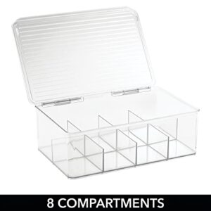 mDesign Plastic Divided First Aid Storage Box Kit with Hinge Lid for Bathroom, Kitchen, Cabinet, Closet - Organize Medicine, Ointments, Adhesive Bandages, Dental - 8 Sections, 2 Pack - Clear