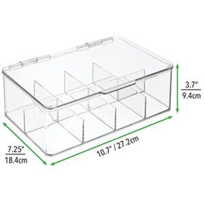 mDesign Plastic Divided First Aid Storage Box Kit with Hinge Lid for Bathroom, Kitchen, Cabinet, Closet - Organize Medicine, Ointments, Adhesive Bandages, Dental - 8 Sections, 2 Pack - Clear