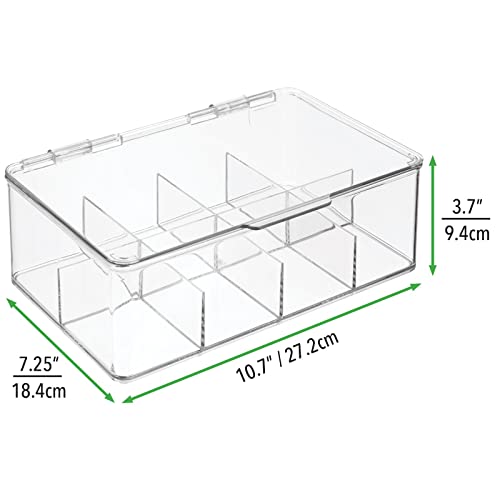 mDesign Plastic Divided First Aid Storage Box Kit with Hinge Lid for Bathroom, Kitchen, Cabinet, Closet - Organize Medicine, Ointments, Adhesive Bandages, Dental - 8 Sections, 2 Pack - Clear