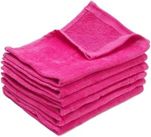 2 pack fingertip kitchen towels, terry velour cotton, 11"x18", hemmed small hand face towels (hot pink)