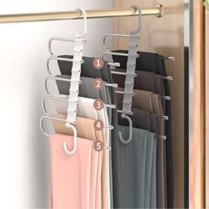 Kayson Pants Hangers Saves Space-2 Piece Wardrobe Stretchable Multi-Layer Multi-Functional Suitable for Trousers, Scarves and Ties (2 Piece, Pants Hangers), Gray