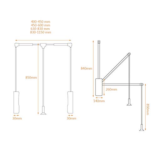 Drop-Down Wardrobe Hanging Slide Rail, Silver Adjustable Large Telescopic Wardrobe Hanger, Saving Space, Four, Soft Reset, Load 30KG (Size : 450-600mm)