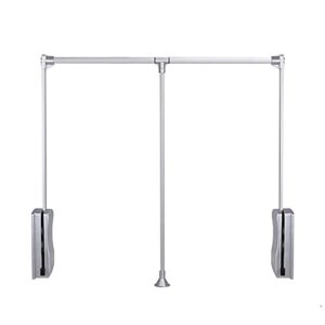 silver drop-down wardrobe hanging rail, adjustable closet lifter storage shelf, soft reset, space saving, 30kg load (size : 870-1100mm)