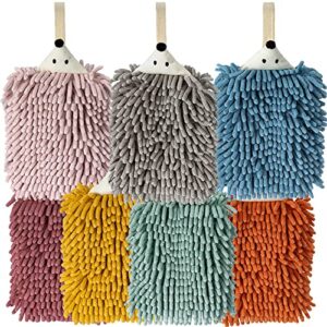 gtonee 7pcs soft chenille hanging hand towels ,quick dry hand bath towel, cute hedgehog hand towel, bathroom hand towels with hanging loop, absorbent kitchen hand towels, dustproof no dandruff