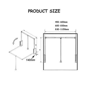 Wardrobe Lifter, Pull-Down Adjustable Width Hanger for Home Closet, Save Space, Light Storage System with Aluminum Pole, Silver, Load 30KG (Size : 450-600mm)