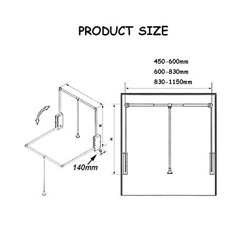 Wardrobe Lifter, Pull-Down Adjustable Width Hanger for Home Closet, Save Space, Light Storage System with Aluminum Pole, Silver, Load 30KG (Size : 450-600mm)