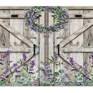 LB Western Barn Door Shower Curtain Sets with Rugs Purple Lavender and Green Eucalyptus Wreath Fabric Shower Curtain with Hooks Rustic Wood Board Bathroom Curtains Shower Set, 72x72 inches