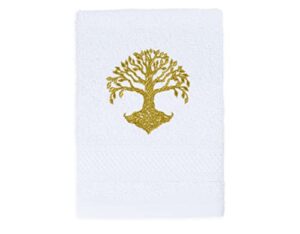 voya - luxury embroidered turkish cotton - 13” × 13” swashcloth for bathroom, kitchen, hotel, spa, gym -white