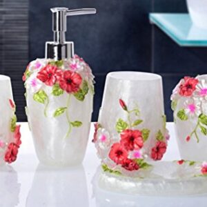 YIYIDA Country Style 3D Flowers Resin 5Pcs Bathroom Accessories Set Soap Dispenser/Toothbrush Holder/Tumbler/Soap Dish (White)