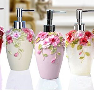 YIYIDA Country Style 3D Flowers Resin 5Pcs Bathroom Accessories Set Soap Dispenser/Toothbrush Holder/Tumbler/Soap Dish (White)