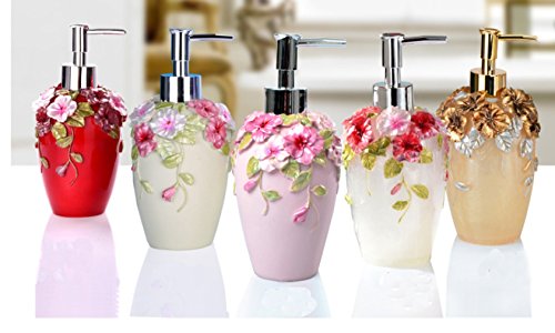 YIYIDA Country Style 3D Flowers Resin 5Pcs Bathroom Accessories Set Soap Dispenser/Toothbrush Holder/Tumbler/Soap Dish (White)