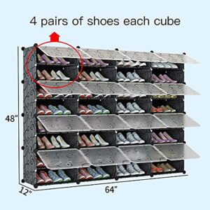 KOUSI Portable Shoe Rack Organizer 64 Pair Tower Shelf Storage Cabinet Stand Expandable for Heels, Boots, Slippers， 12 Tiers Black