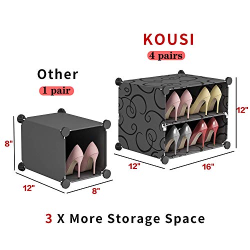 KOUSI Portable Shoe Rack Organizer 64 Pair Tower Shelf Storage Cabinet Stand Expandable for Heels, Boots, Slippers， 12 Tiers Black