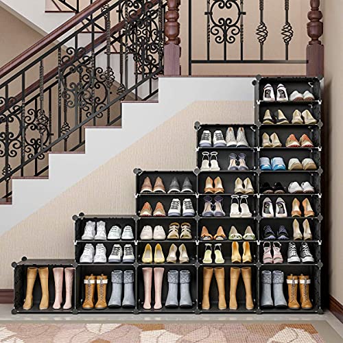 KOUSI Portable Shoe Rack Organizer 64 Pair Tower Shelf Storage Cabinet Stand Expandable for Heels, Boots, Slippers， 12 Tiers Black