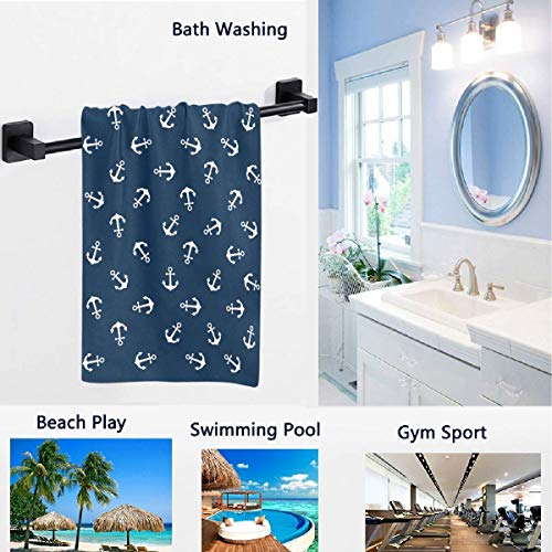 Naanle Nautical Themed Simple Anchors Pattern Soft Guest Hand Towels Multipurpose for Bathroom, Hotel, Gym and Spa (16" x 30",Navy Blue)