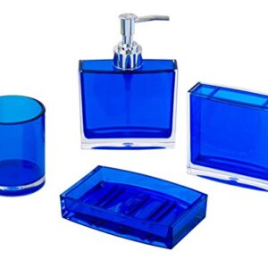 4-Piece Translucent Blue Bathroom Accessory Set | Tumbler, Toothbrush Holder, Soap Dispenser and Dish | Made with Durable Acrylic | Modern Decor | Bathroom Organizer