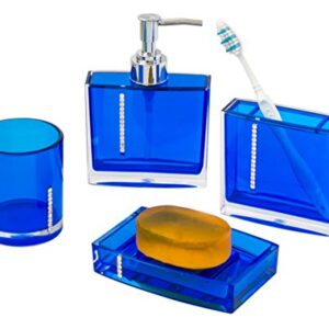 4-Piece Translucent Blue Bathroom Accessory Set | Tumbler, Toothbrush Holder, Soap Dispenser and Dish | Made with Durable Acrylic | Modern Decor | Bathroom Organizer