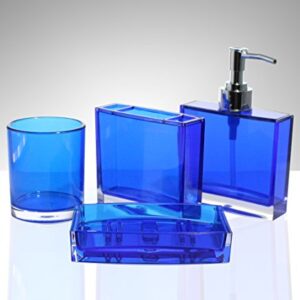 4-Piece Translucent Blue Bathroom Accessory Set | Tumbler, Toothbrush Holder, Soap Dispenser and Dish | Made with Durable Acrylic | Modern Decor | Bathroom Organizer