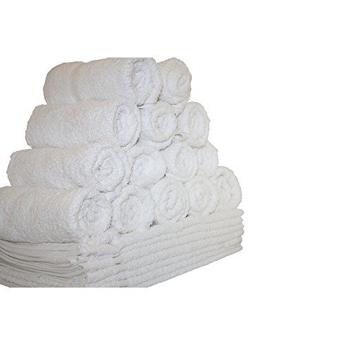 Atlas Economy White Washcloths for Bathroom-Motel-Kitchen-Spa-Gym-Salon - All Natural Cotton, Highly Absorbent Motel Grade Face Towels, 12x12 Inches - Eco-Friendly, Bulk-Pack Set of 24