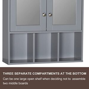 MUPATER Oversized Bathroom Medicine Cabinet Wall Mounted Storage with Mirrors, Hanging Bathroom Wall Cabinet Organizer with Two Adjustable Shelves and Three Open Compartments, Grey