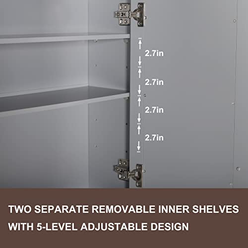 MUPATER Oversized Bathroom Medicine Cabinet Wall Mounted Storage with Mirrors, Hanging Bathroom Wall Cabinet Organizer with Two Adjustable Shelves and Three Open Compartments, Grey