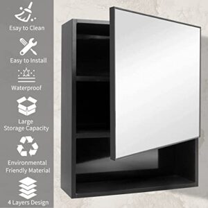 YEPOTUE Mirrored Medicine Cabinet, 23.6" x19.6 Black Bathroom Medicine Cabinet Wall Mounted Space Aluminum Storage, Water, and Rust Resistant, Surface Mount