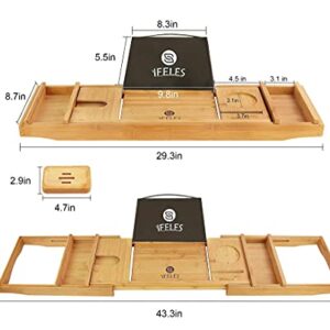 IFELES Bamboo Bathtub Caddy Tray for Tub with Bath Accessories,Bath Trays Shelf for Luxury Bath, Vanity Tray for Tub in Bathroom (Natural)