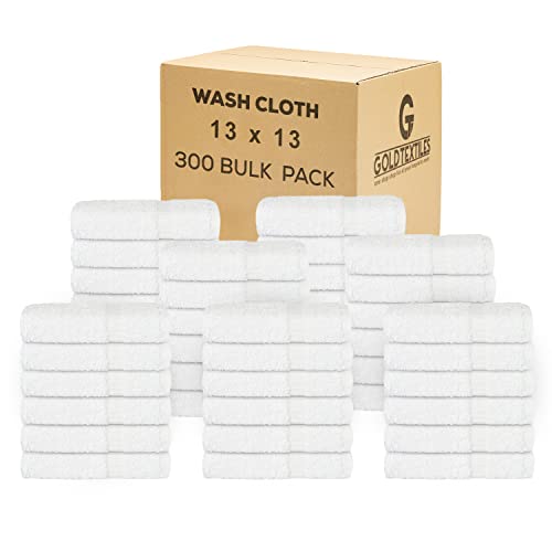 GOLD TEXTILES Premium White Washcloths Set - 300 Pack | 13x13 inches - Ultra Soft, Highly Absorbent Face Towels - Cotton Wash Cloths for Your Body - Machine Washable & Fingertips Towels (White,300)