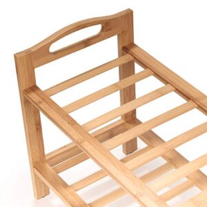 BambooMN 2-Tier Bamboo Wood Shoe Rack, for Entryway or Doorway - Natural Finish - Single Rack